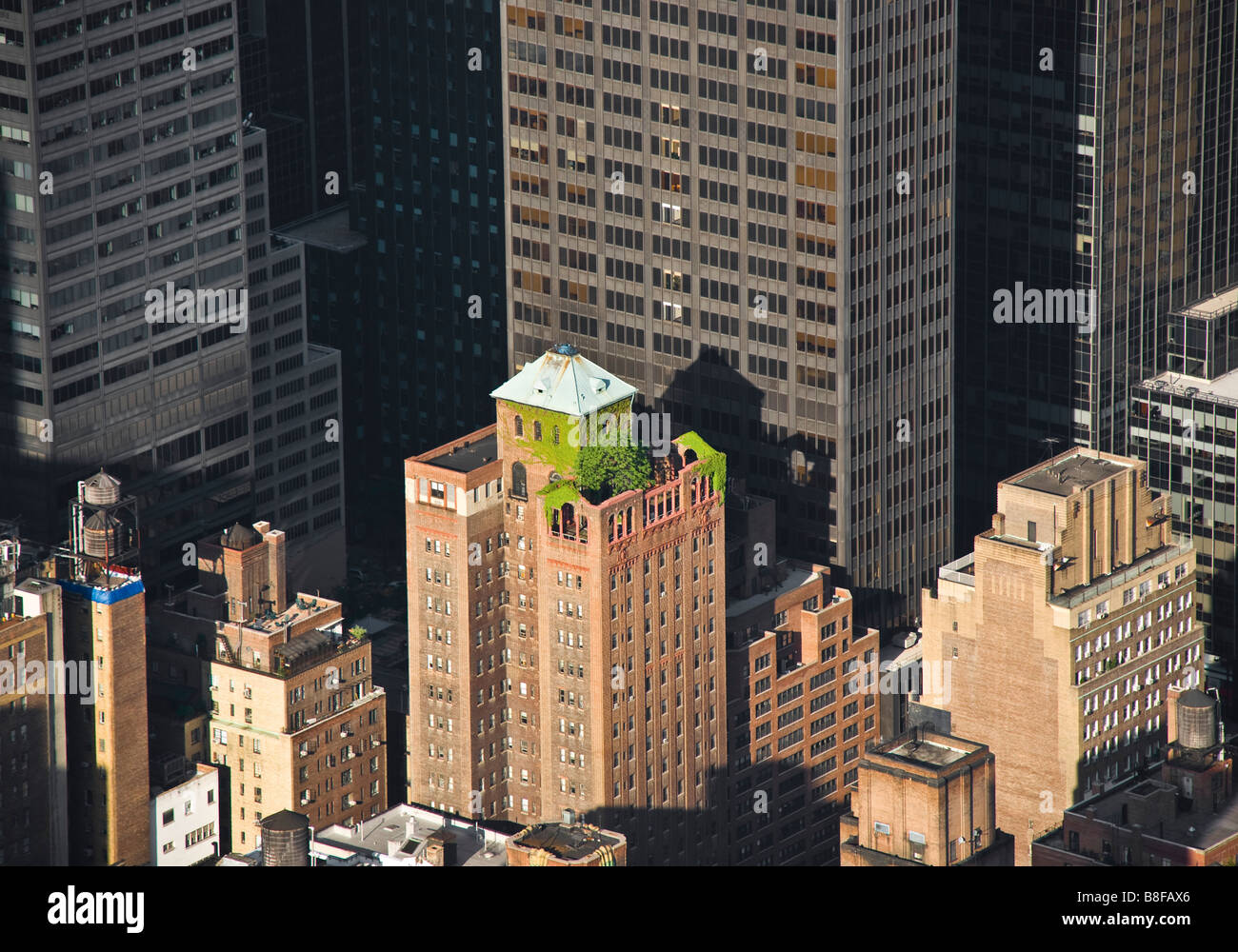 View on a high rise building with roof garden, New York City, New York ...