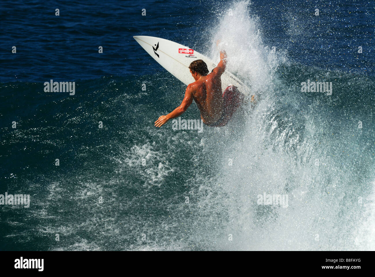 Big Wave Surfing at Honolua Bay on the Hawaiian Island of Maui Stock ...