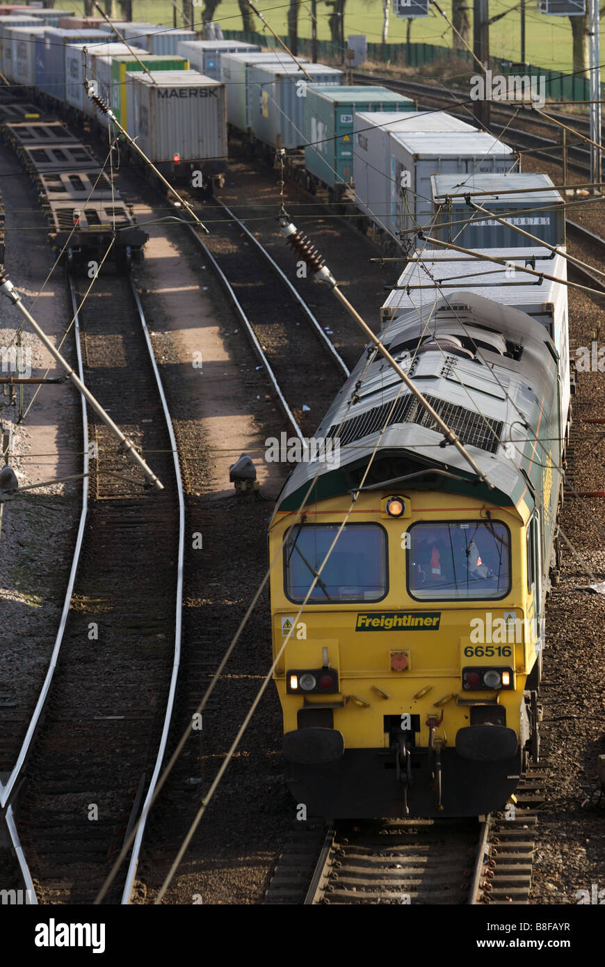 Freightliner freight train on route to the port of Felixstowe, Ipswich ...