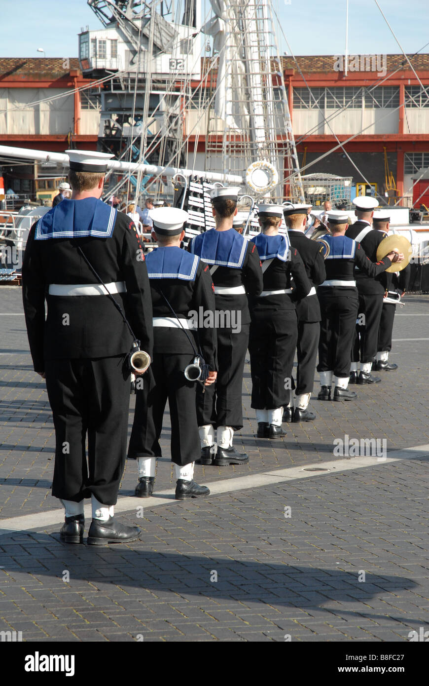 A musical marching band performing on a parade ground in Bristol city ...