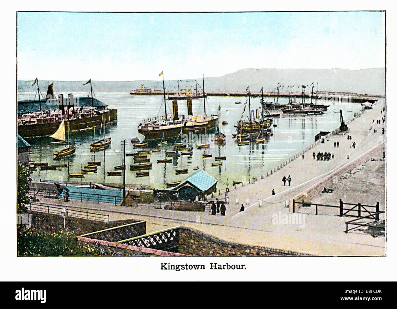 Kingstown Harbour 1910 coloured photograph of the port of Dublin ...