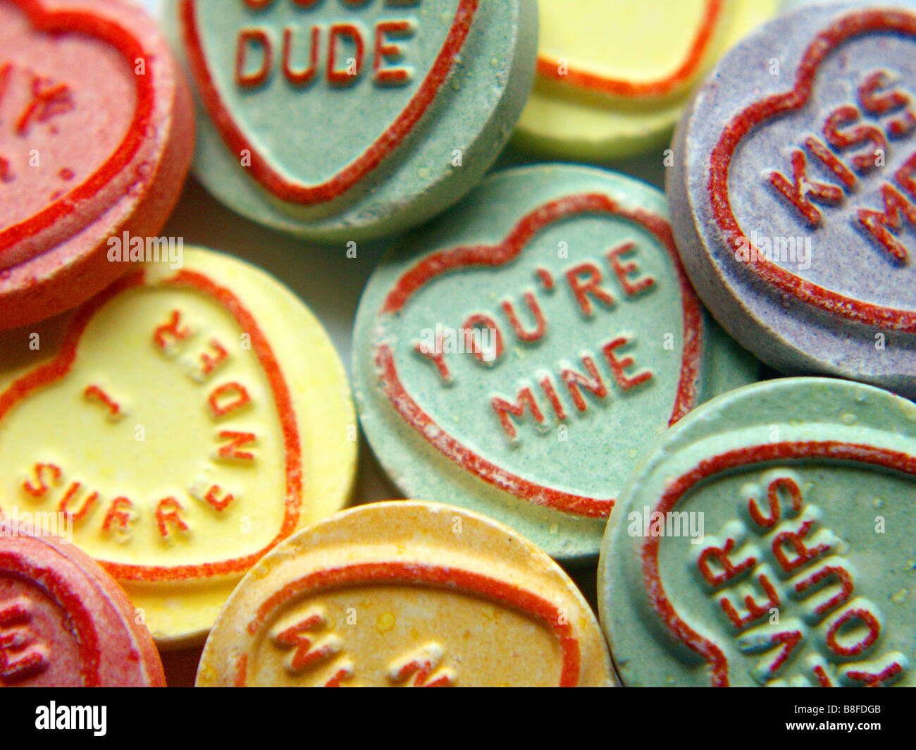 Close up of colourful love heart sweets Stock Photo - Alamy