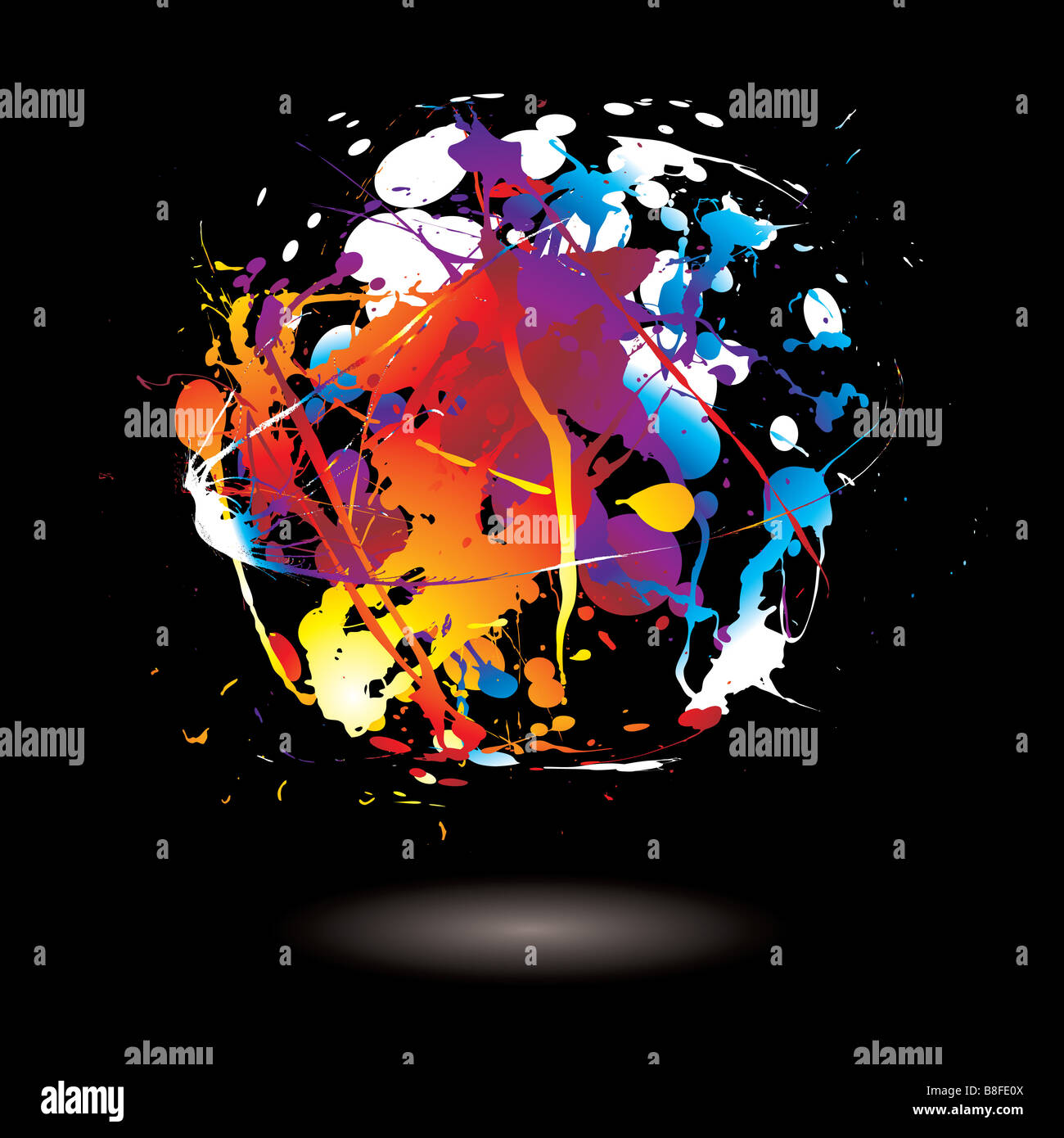 Circular ink splat design in rainbow colours and drop shadow Stock ...