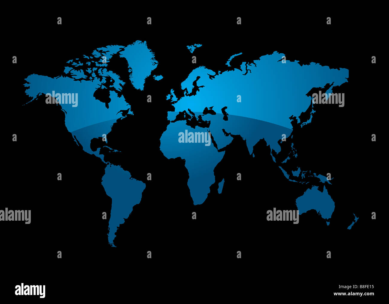 World map on a black background with a modern blue gradient Stock Photo ...