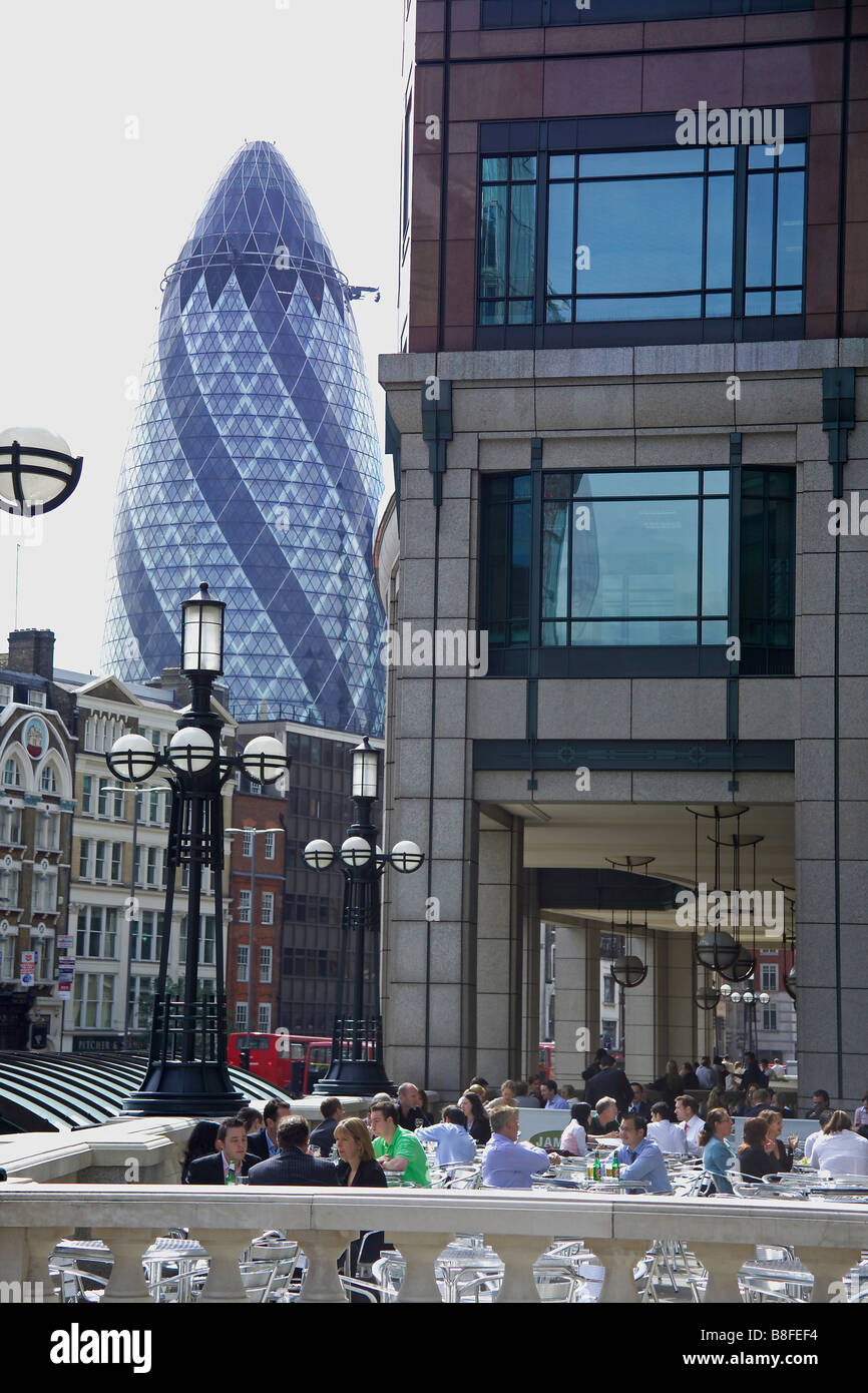 View from Broadgate in the City of London of the Gherkin building ...