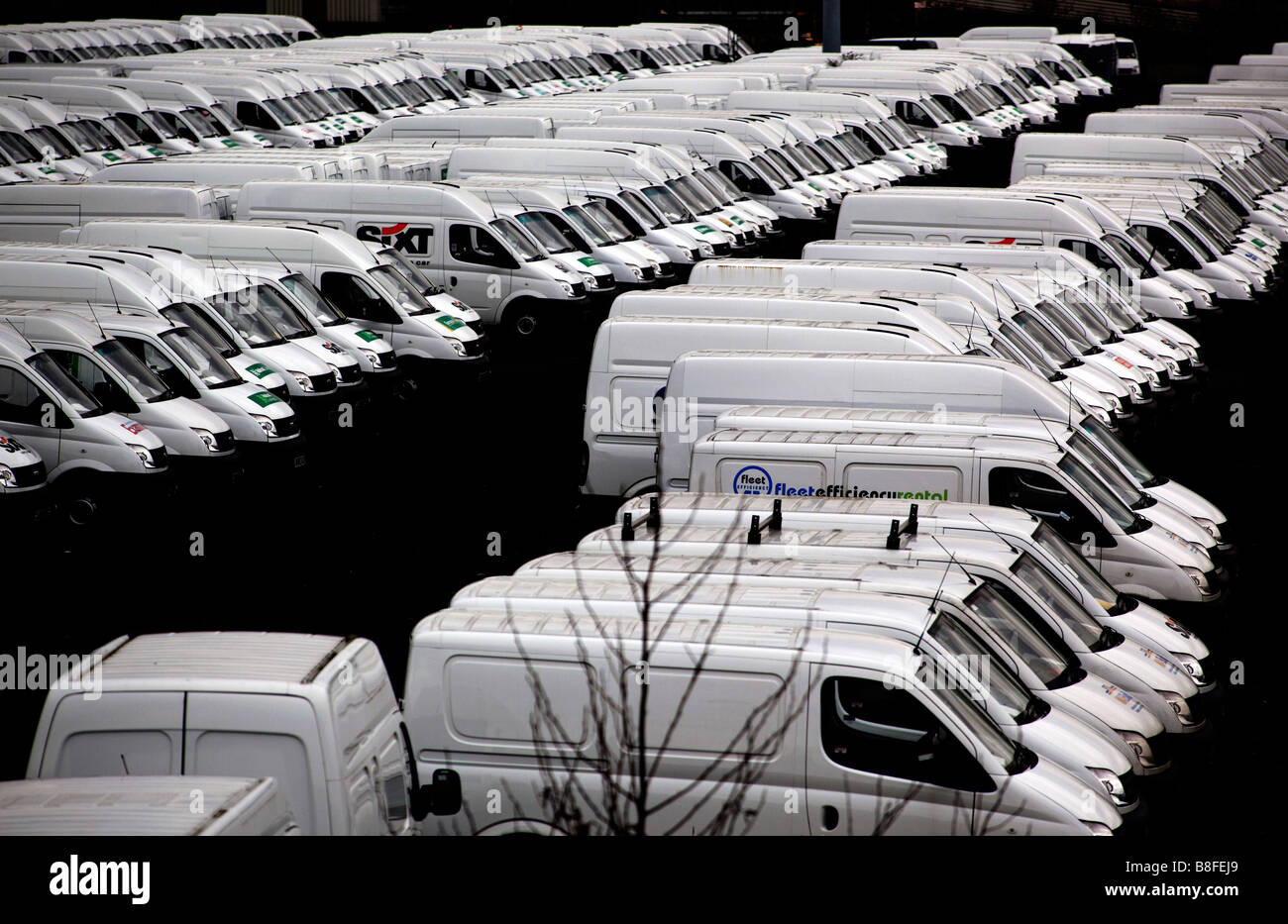 New LDV white vans in a compound at the Birmingham factory. LDV are ...