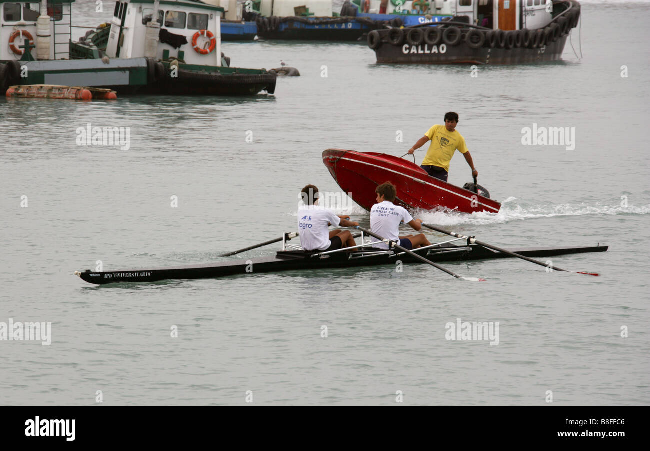 Rowing Boat Team and Coach, Port of Callao, Lima, Peru, South America ...