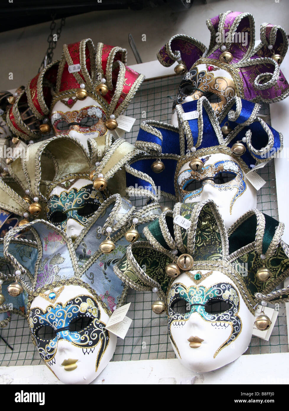 Beautiful selection of Venetian Masks hanging in a shop in Venice Stock ...