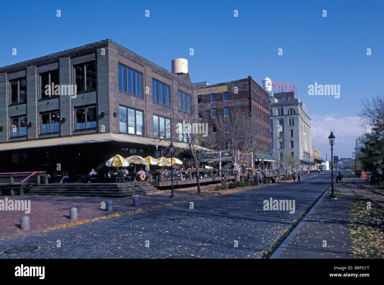 Riverplace shops along Mississippi River Stock Photo - Alamy