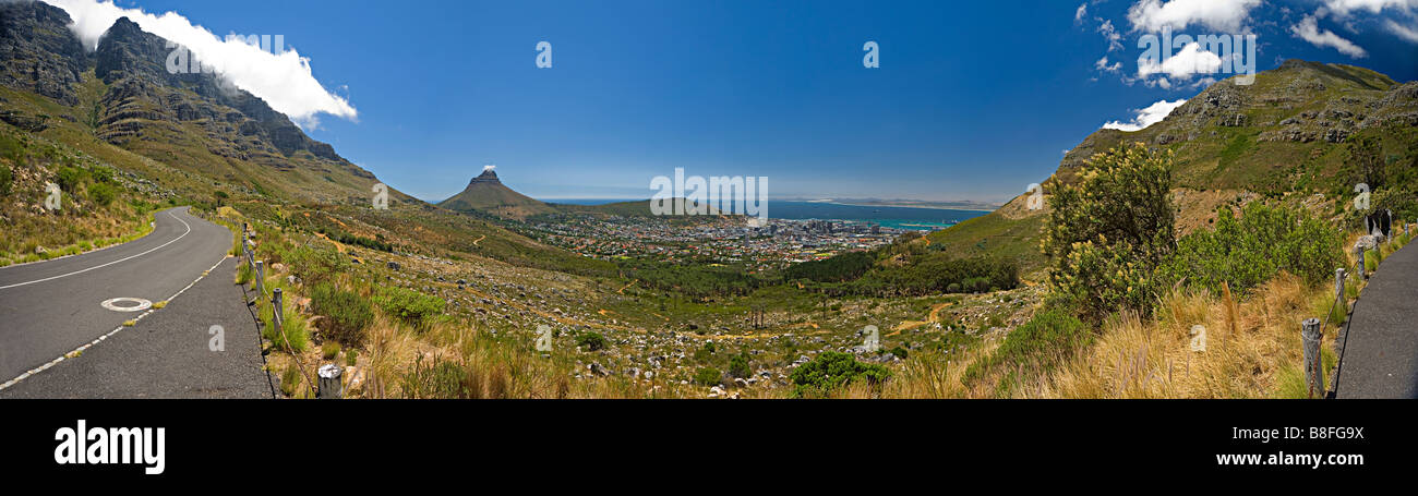 scenic panoramic view of the road up to table mountain from cape town ...