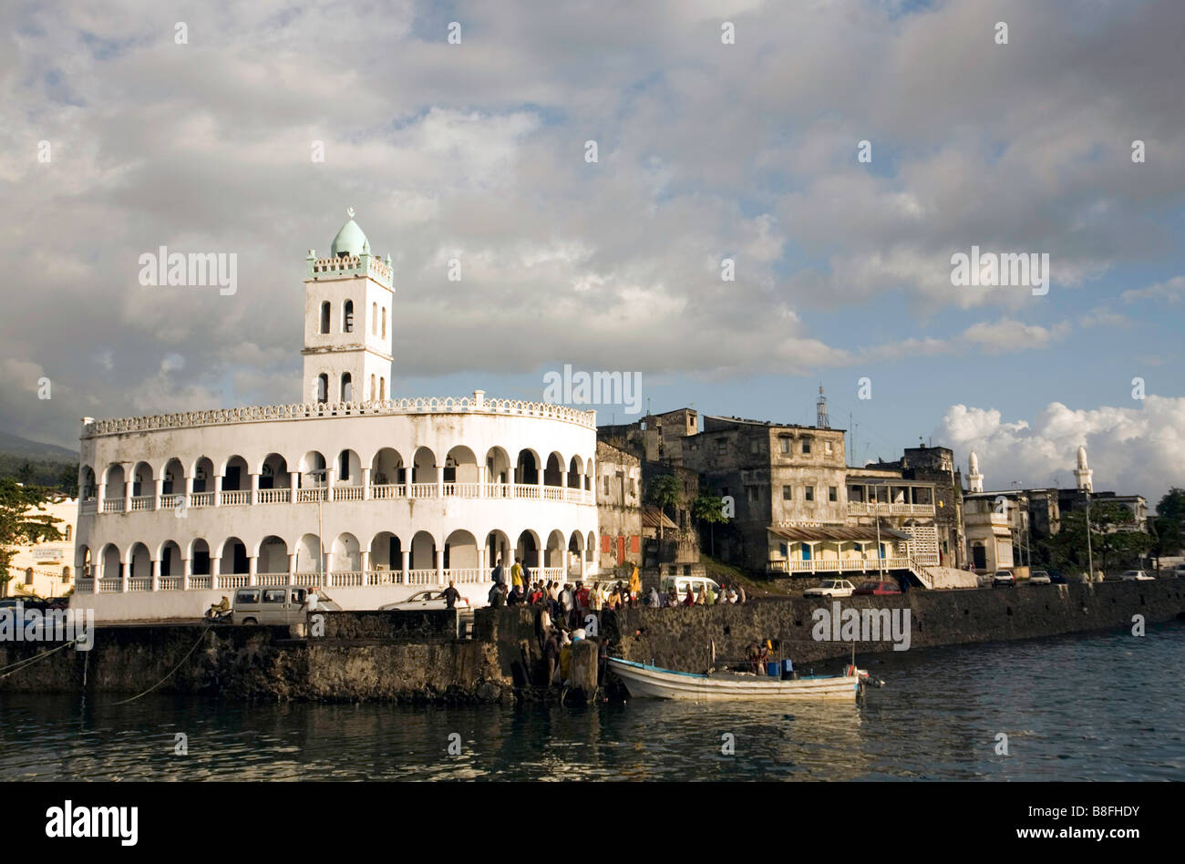 Comoros, Grande Comore, Moroni Harbour, sunset, boat, people Stock ...
