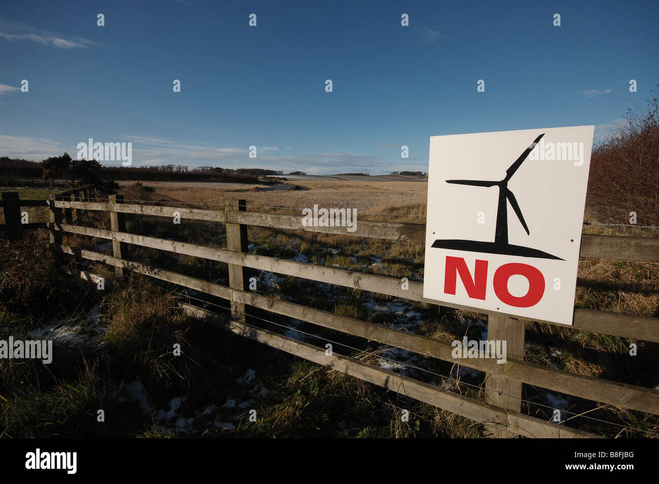 Sign protesting against wind farm plans near Alnwick Northumberland ...