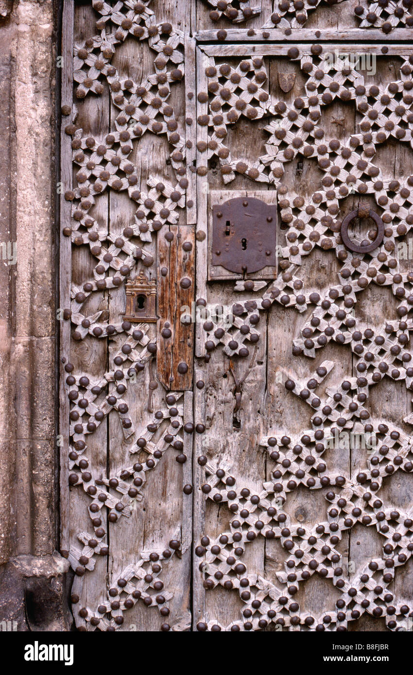 Detail of the door with locks and handle of Santa Maria La Mayor church ...