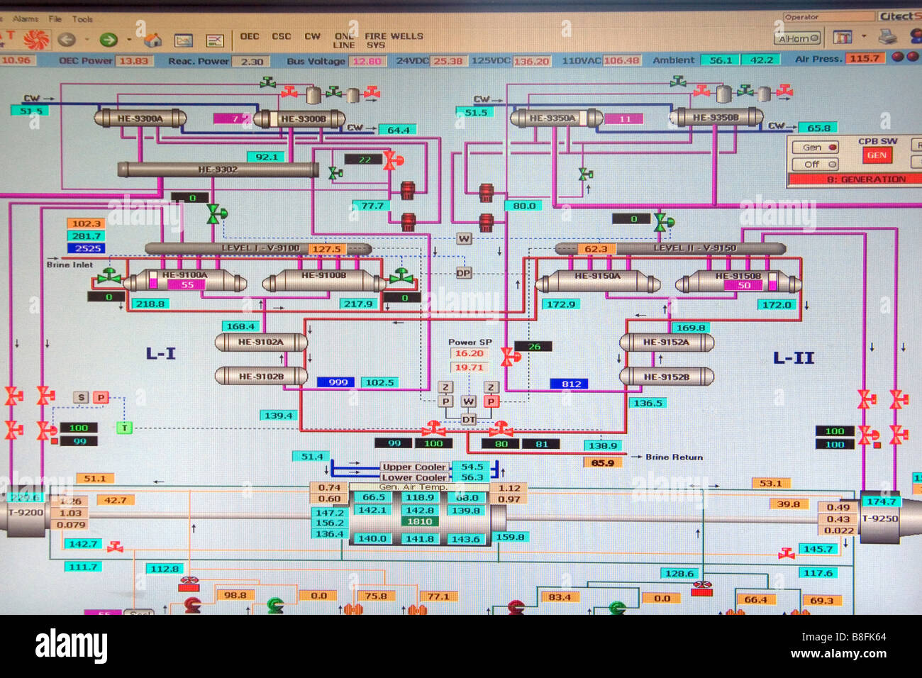 Computer screen monitoring the system of a geothermal power plant in ...