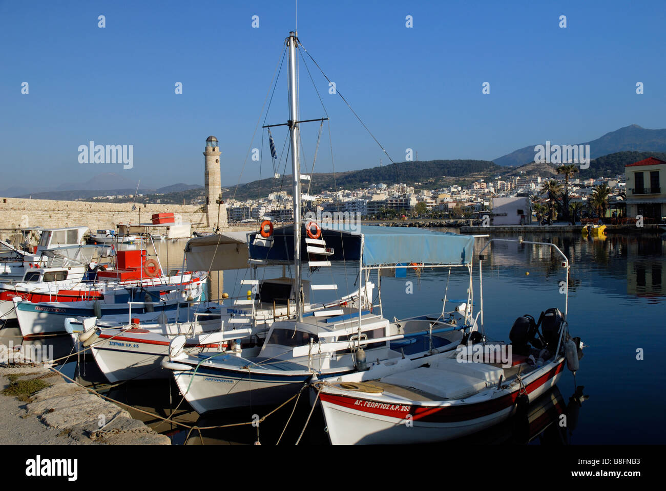 The Venetian Harbour at Rethymno in Crete in the Eastern Mediterranean ...