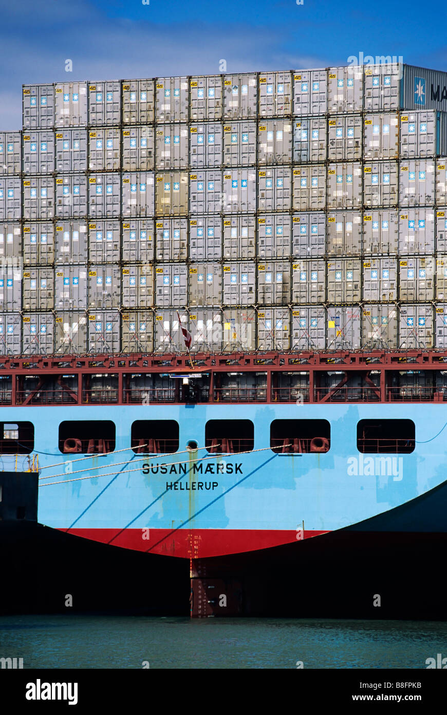 USA, Washington State, Tacoma. Containers cover aft deck of 1138ft long ...