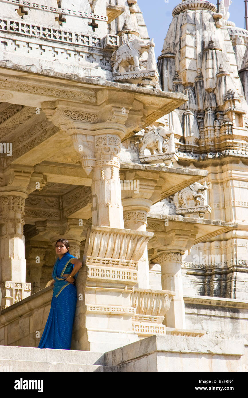 Young Indian lady at entrance of Jain temple Ranakpur Rajasthan India ...