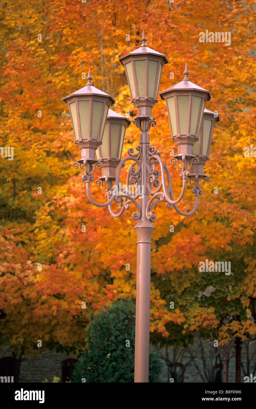 ORNATE VICTORIAN STREETLIGHTS AGAINST FALL COLORS. MISSISSIPPI ...