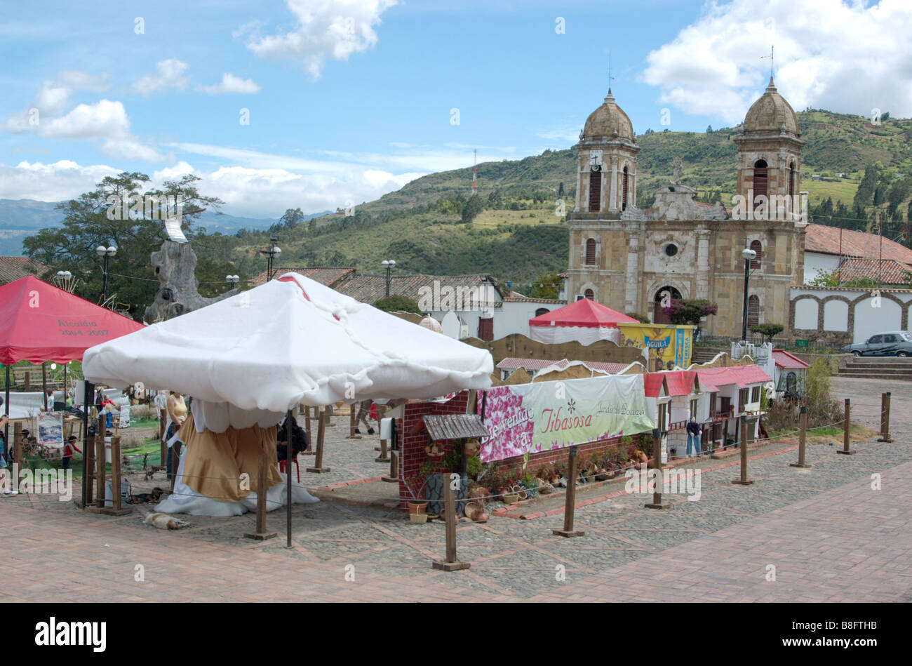 The main plaza in the town of Tibasosa with the church "Nuestra Senora ...
