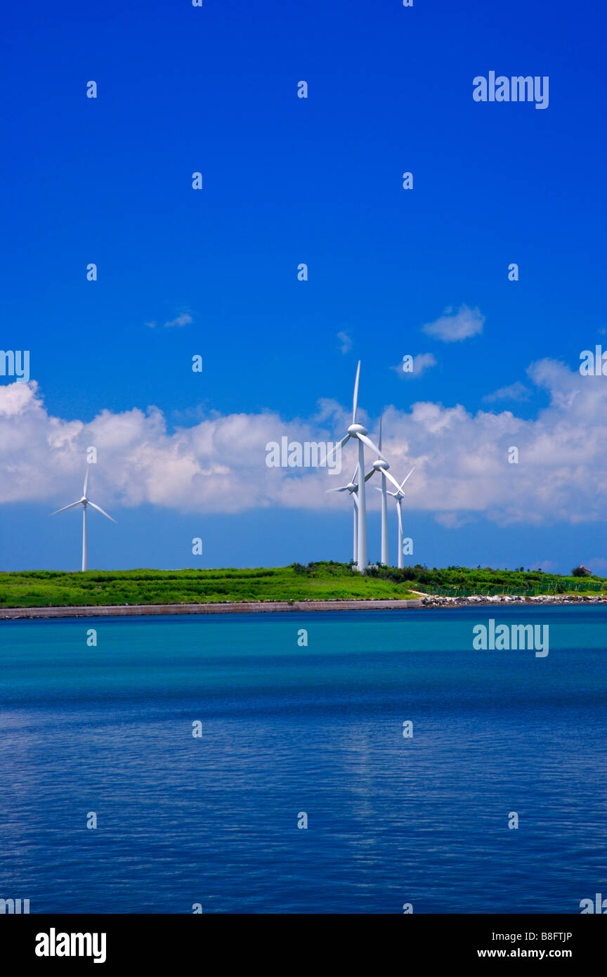 The beautiful scenery of the seawater and windmill in Penghu Taiwan ...