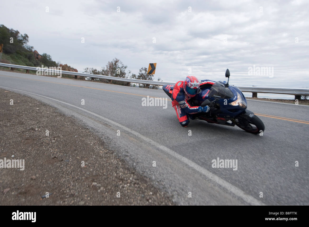 Motorcycle and Rider on Mulholland Highway in Southern California Stock ...