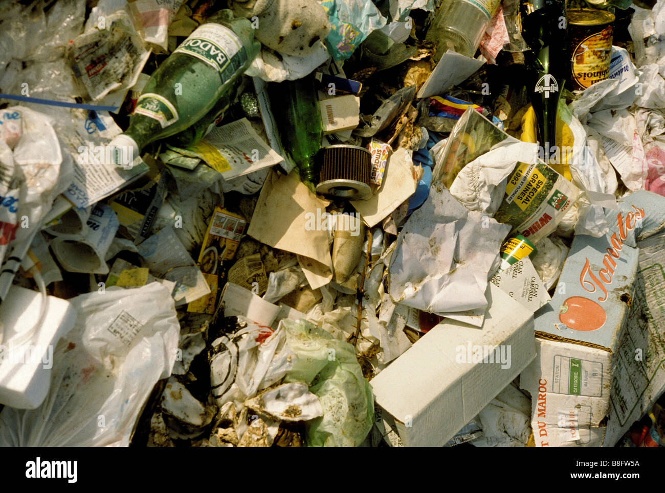 Pile of litter containing various types of waste scattered in an urban ...