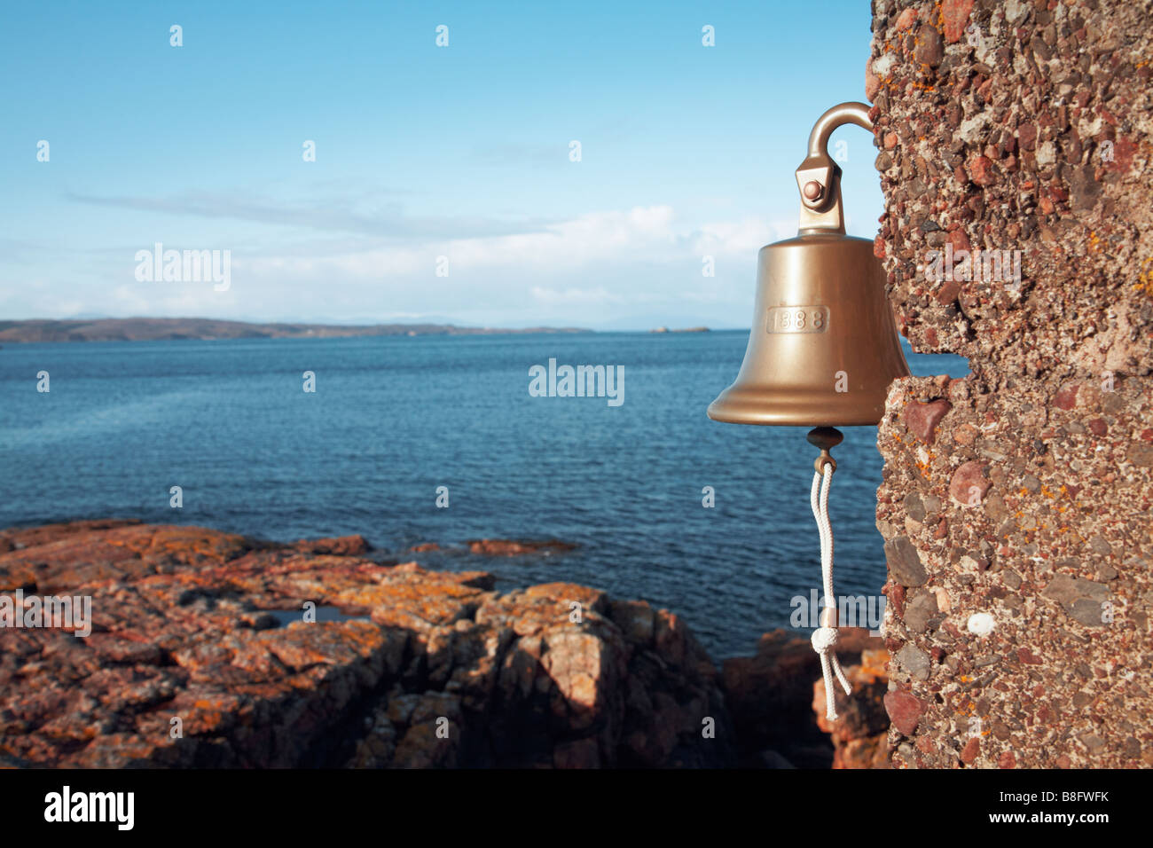 Ships bell on the Jetty at Lower Diabaig, Wester Ross, Scotland Stock ...