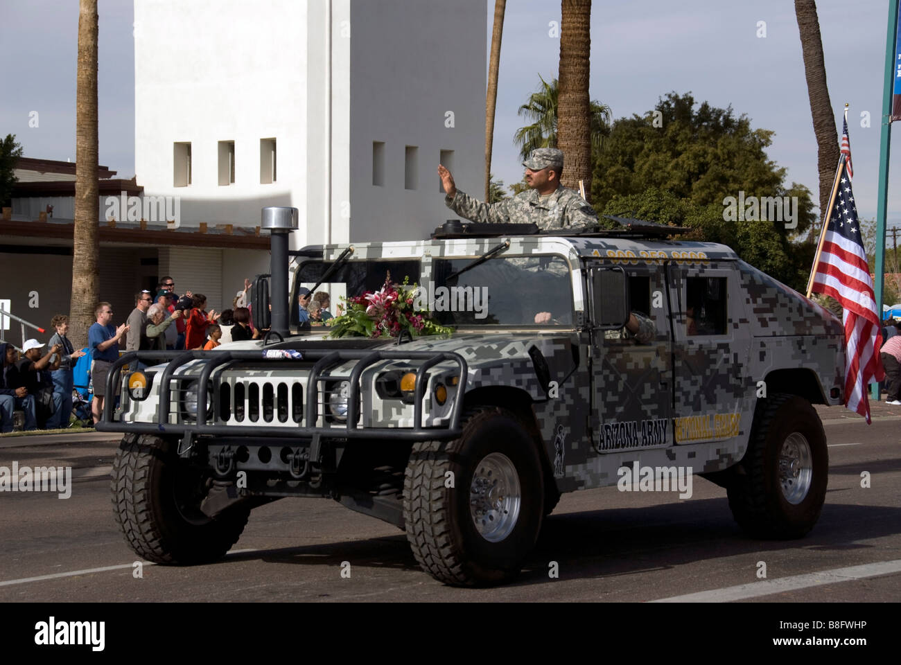 US Army in the Fiesta Bowl Parade with a camouflaged hummer. A U.S ...