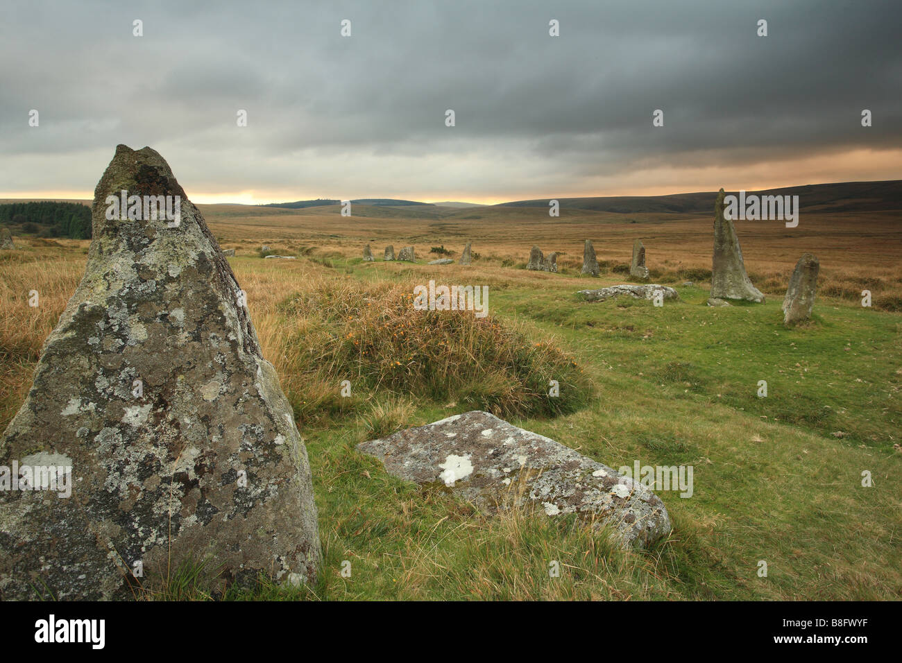 Scorhill Ancient Stone Circle Dartmoor, Devon, England Stock Photo - Alamy