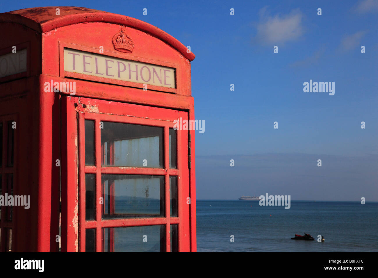 Red telephone box in Swanage Bay Dorset England Stock Photo - Alamy