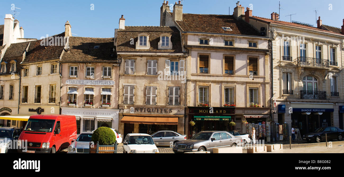 Summer with old buildings and street scene in the centre of Beaune in ...