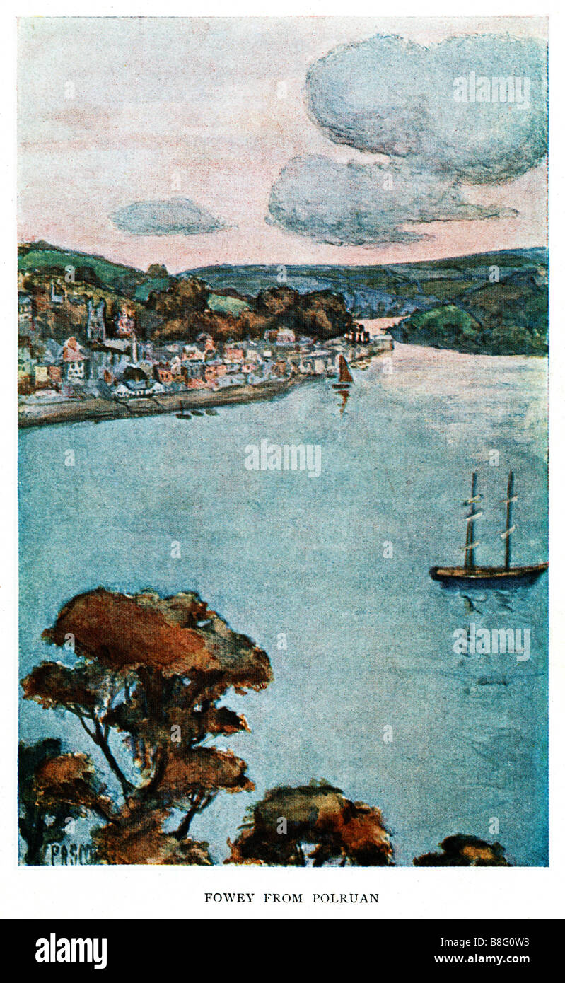 Fowey Cornwall Edwardian Illustration by William Pascoe of the south ...