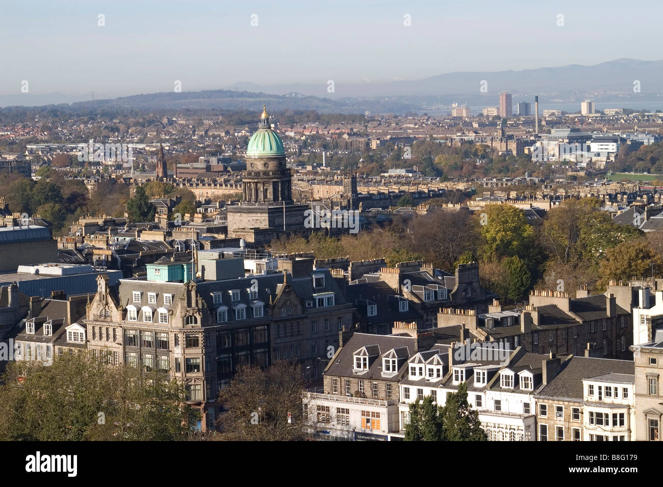 View looking north west towards the Forth Bridge from Edinburgh Castle ...