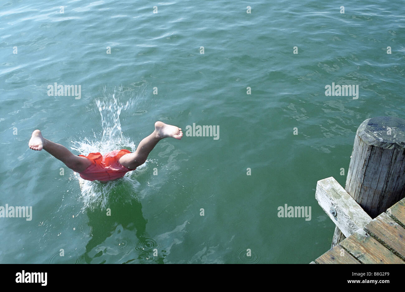 Boy jumping into Water from a wooden Footbridge - Salutation - Fun ...