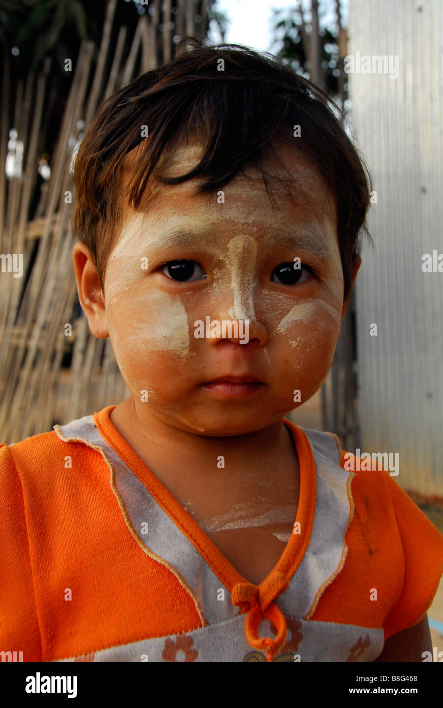 Burmese kid with tanaka on face,Thai Burmese border,Tak,Northern ...