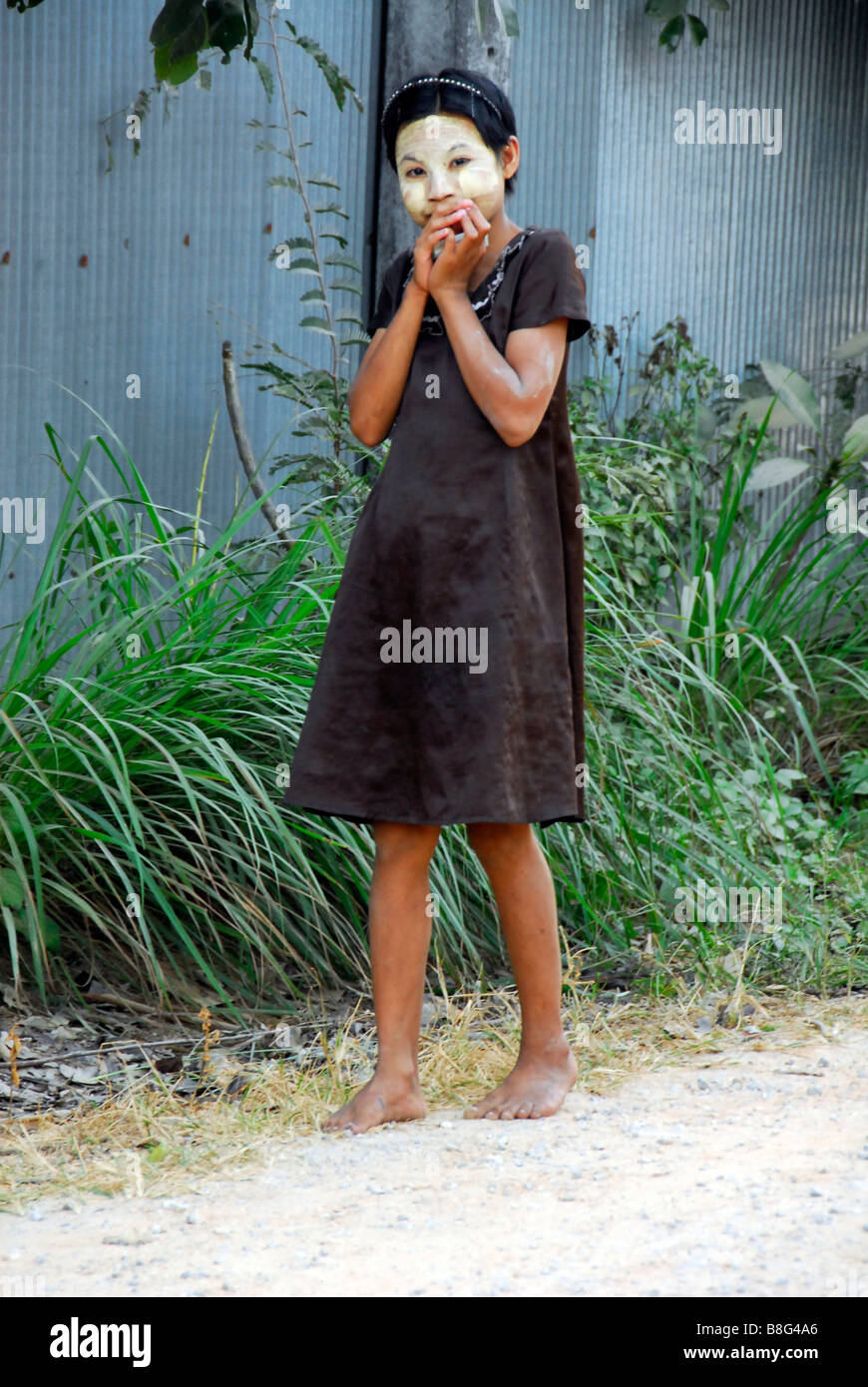 Burmese kid with tanaka on her face,Thai Burmese border,Tak,Northern ...