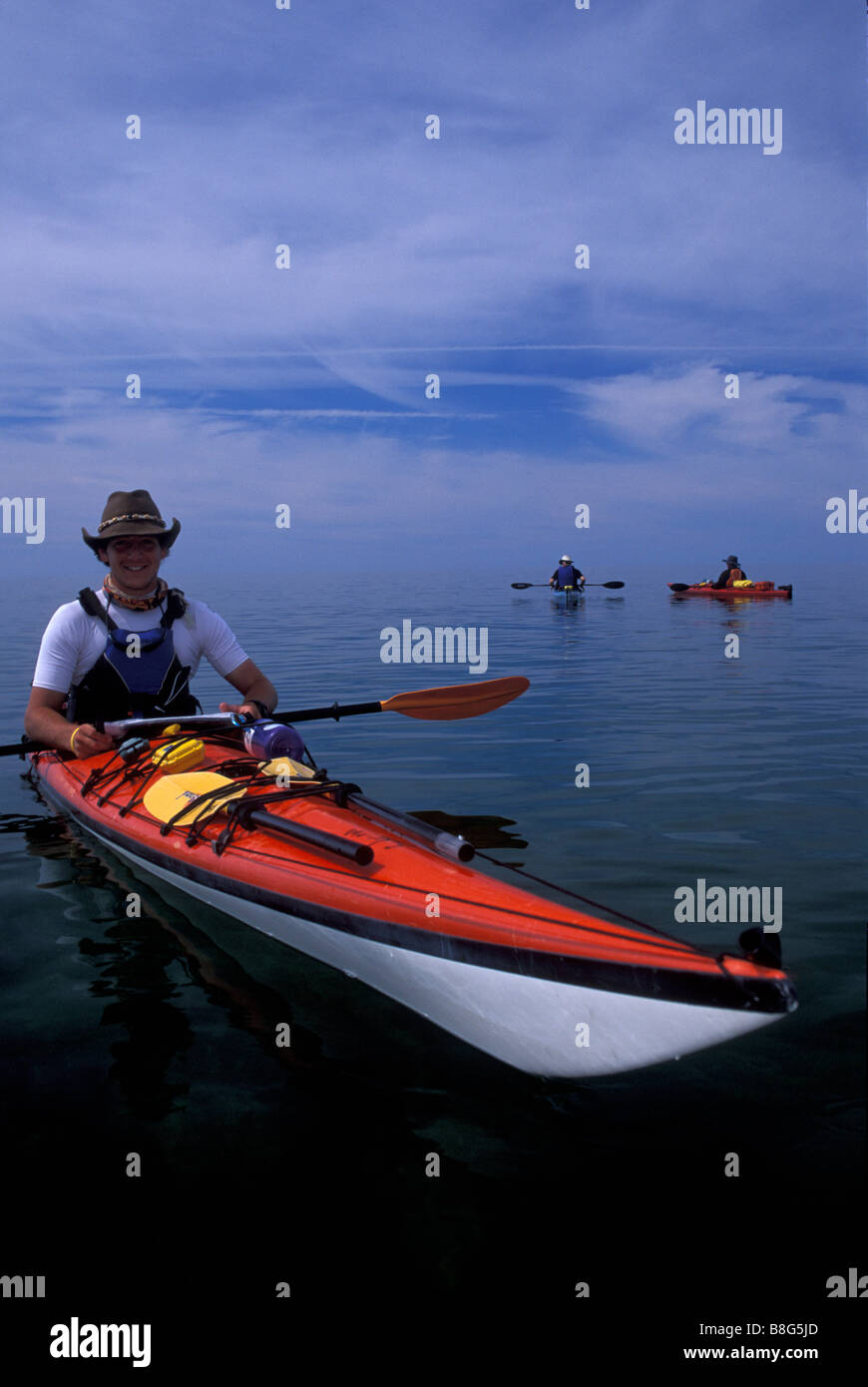 Kayak guide on lake superior navigating Stock Photo - Alamy