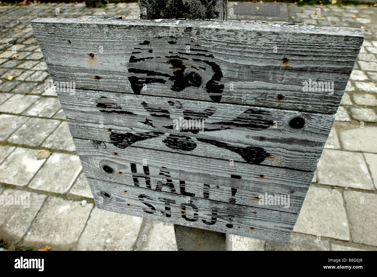 A Halt sign at Auschwitz, Poland Stock Photo - Alamy