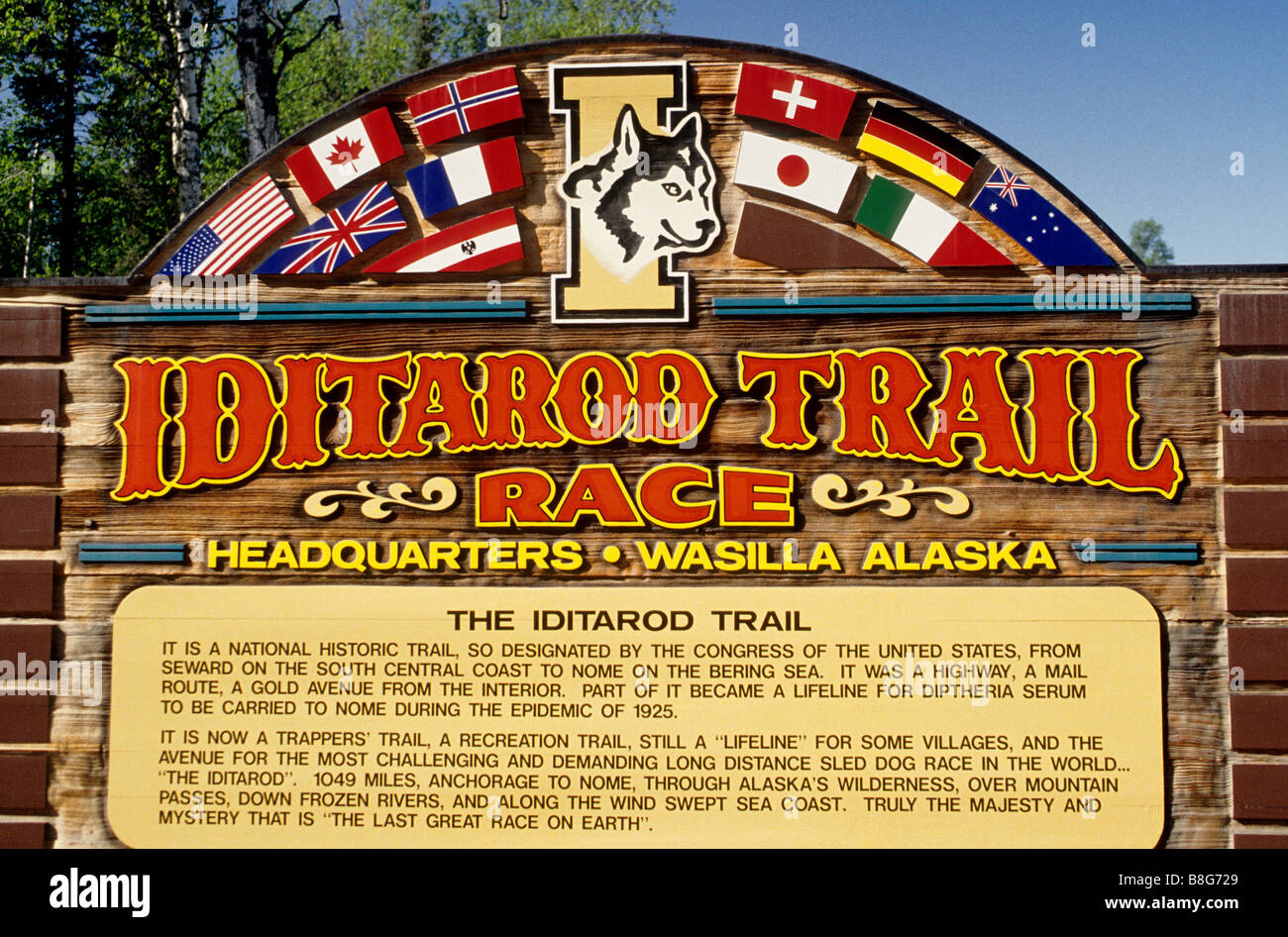 Sign at Iditarod Trail Race Headquarters, Wasilla, Alaska Stock Photo ...