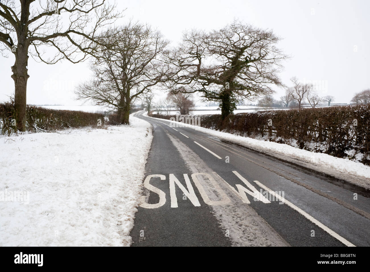 A painted road sign in England, UK that normally says 'SLOW' shows the ...