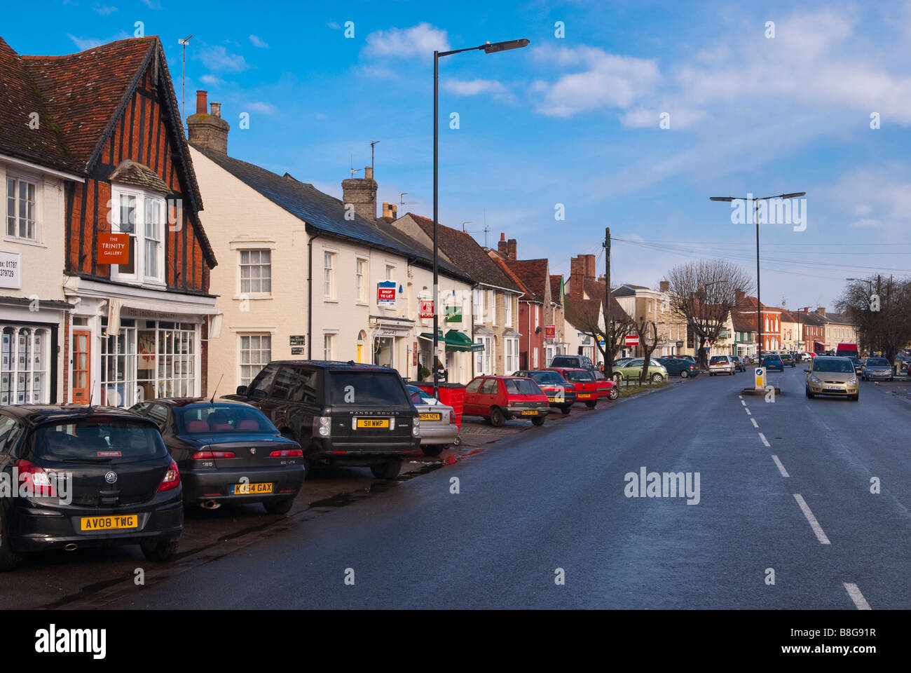 A view down the main street in Long Melford,Suffolk,Uk Stock Photo - Alamy
