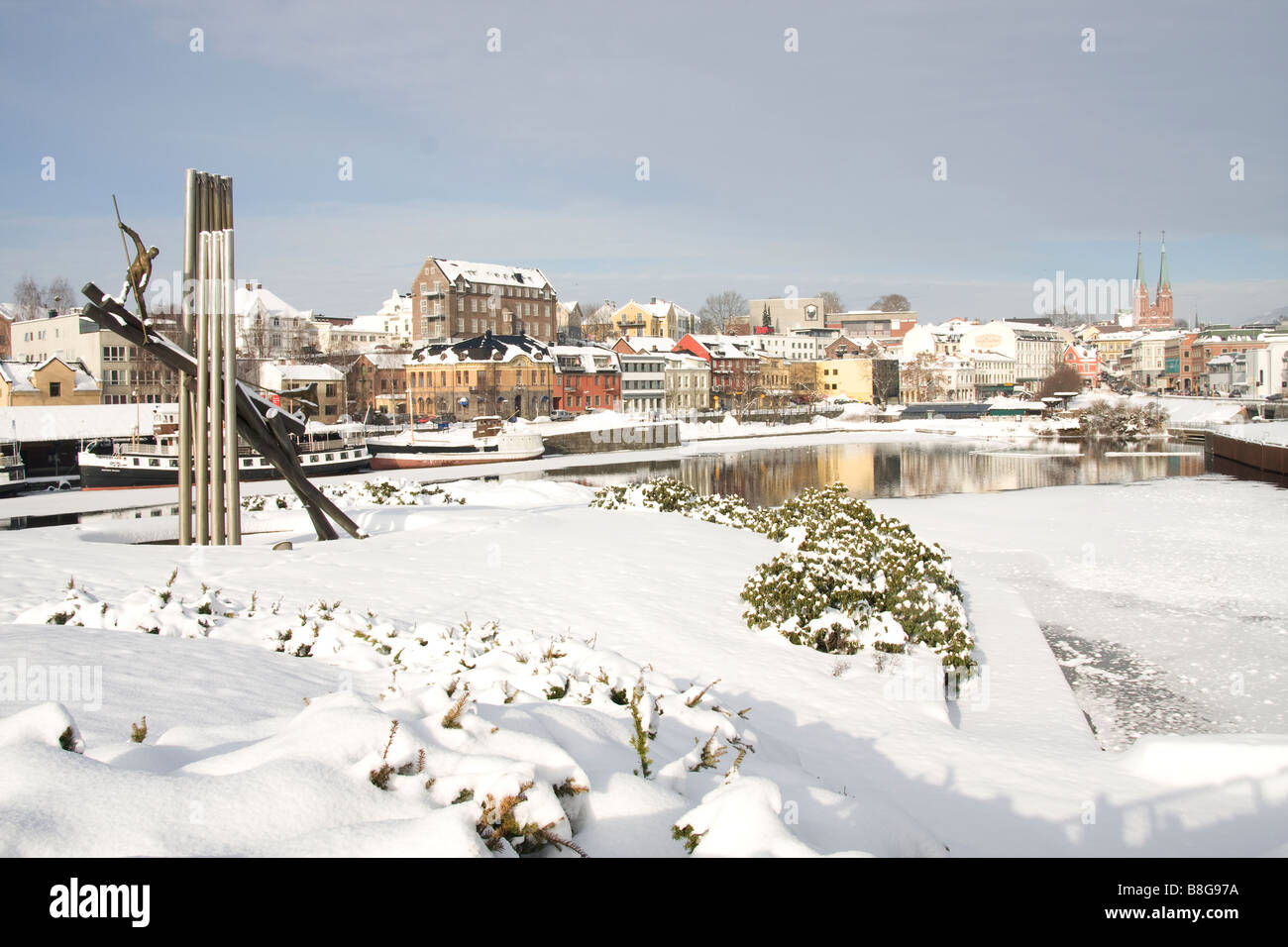 scenic snow scene Skien waterfront Telemark Norway Stock Photo - Alamy