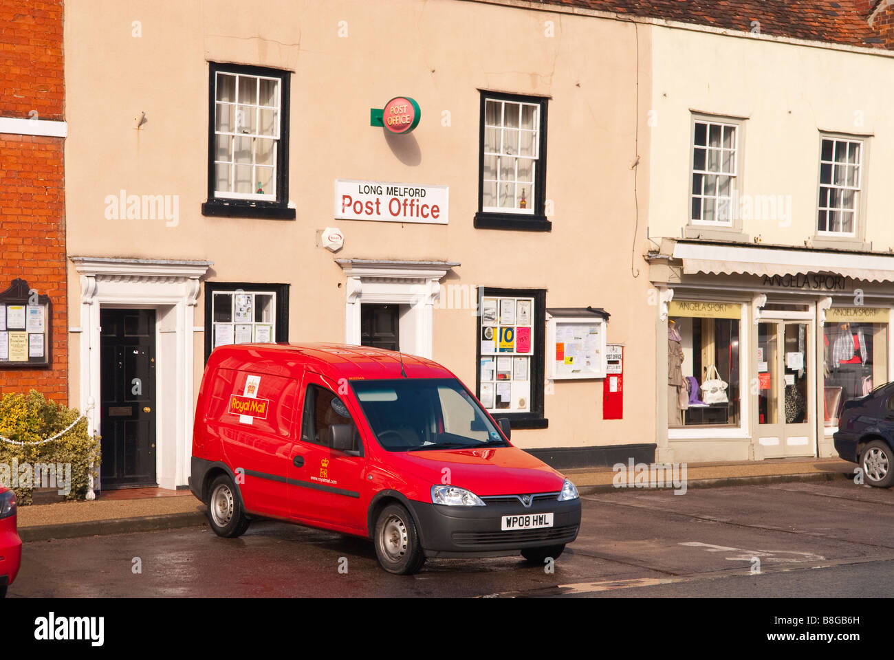 The post office with royal mail van in the foreground at Long Melford ...