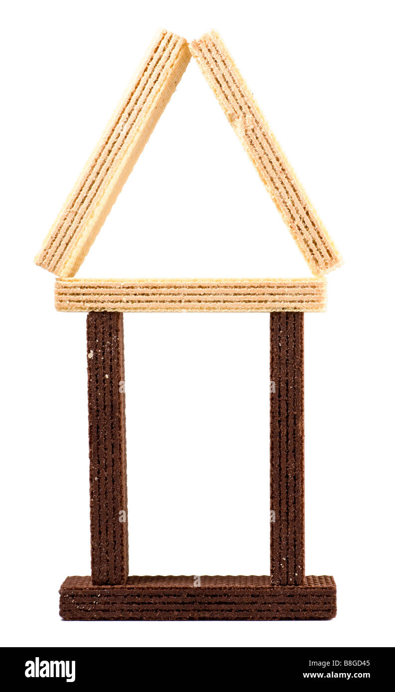 appetizing waffle group in form of house isolated on white background ...