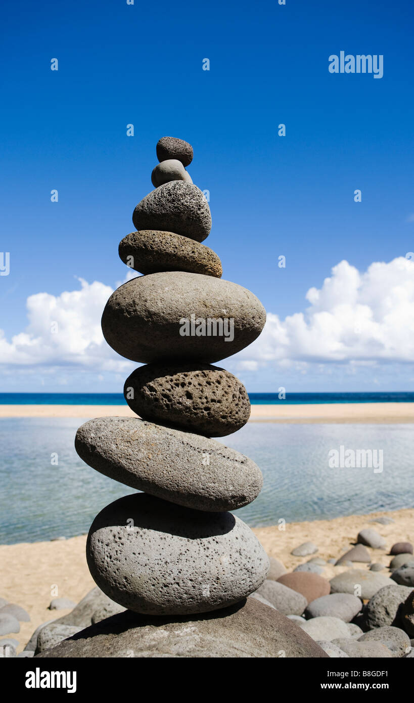 An impressive rock stack on Hanakapai Beach on the Na Pali Coast of ...