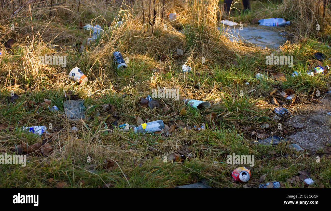 roadside litter on country lane including fast food giant wrappers and ...