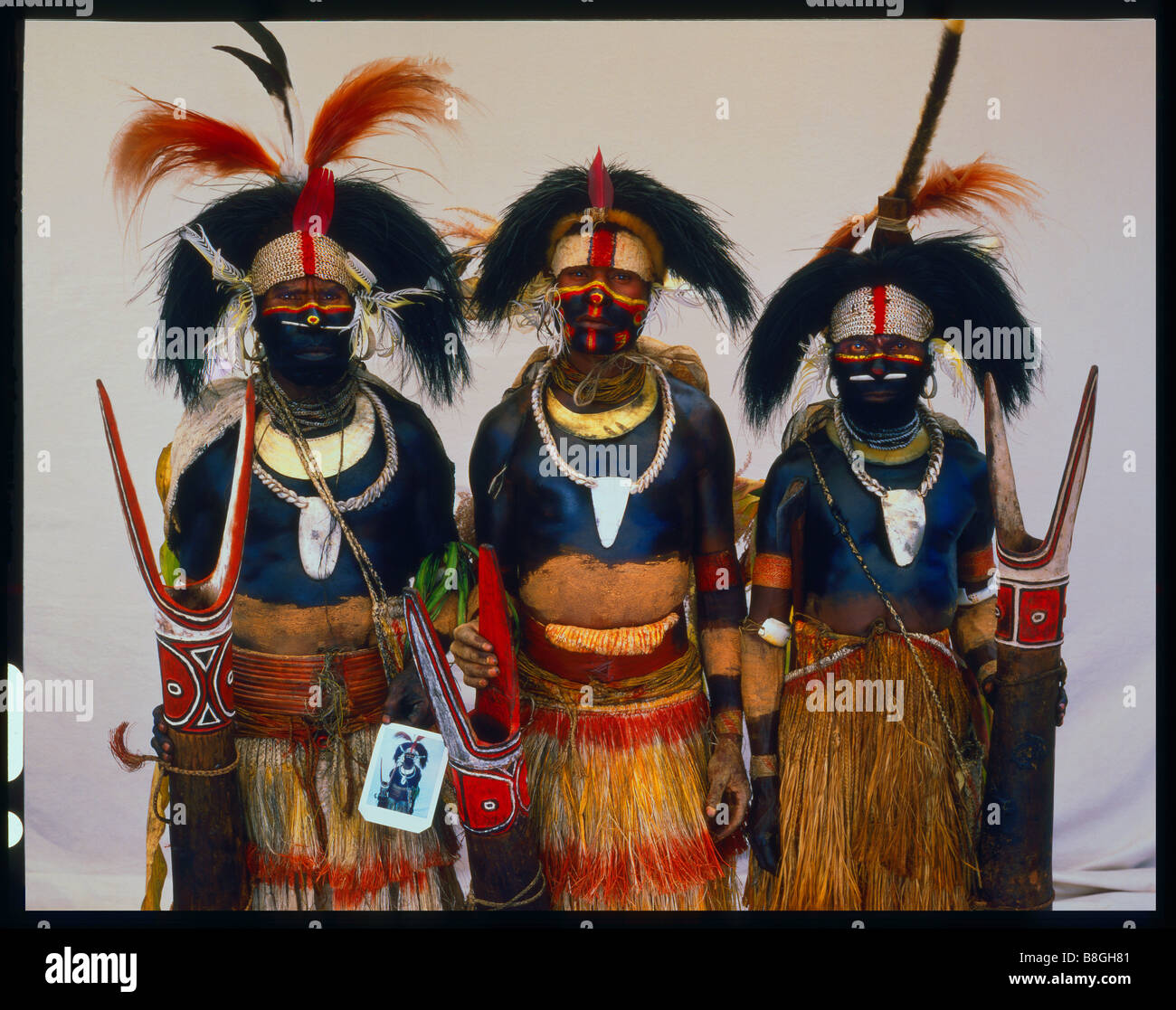 Three men of Pimaga Village near Mendi in the Southern Highlands of ...
