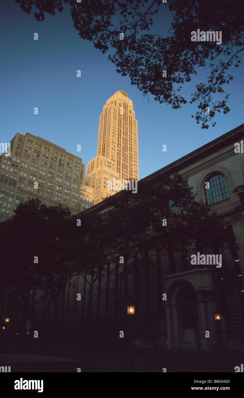 High rise building lit by golden afternoon autumnal sun above the ...
