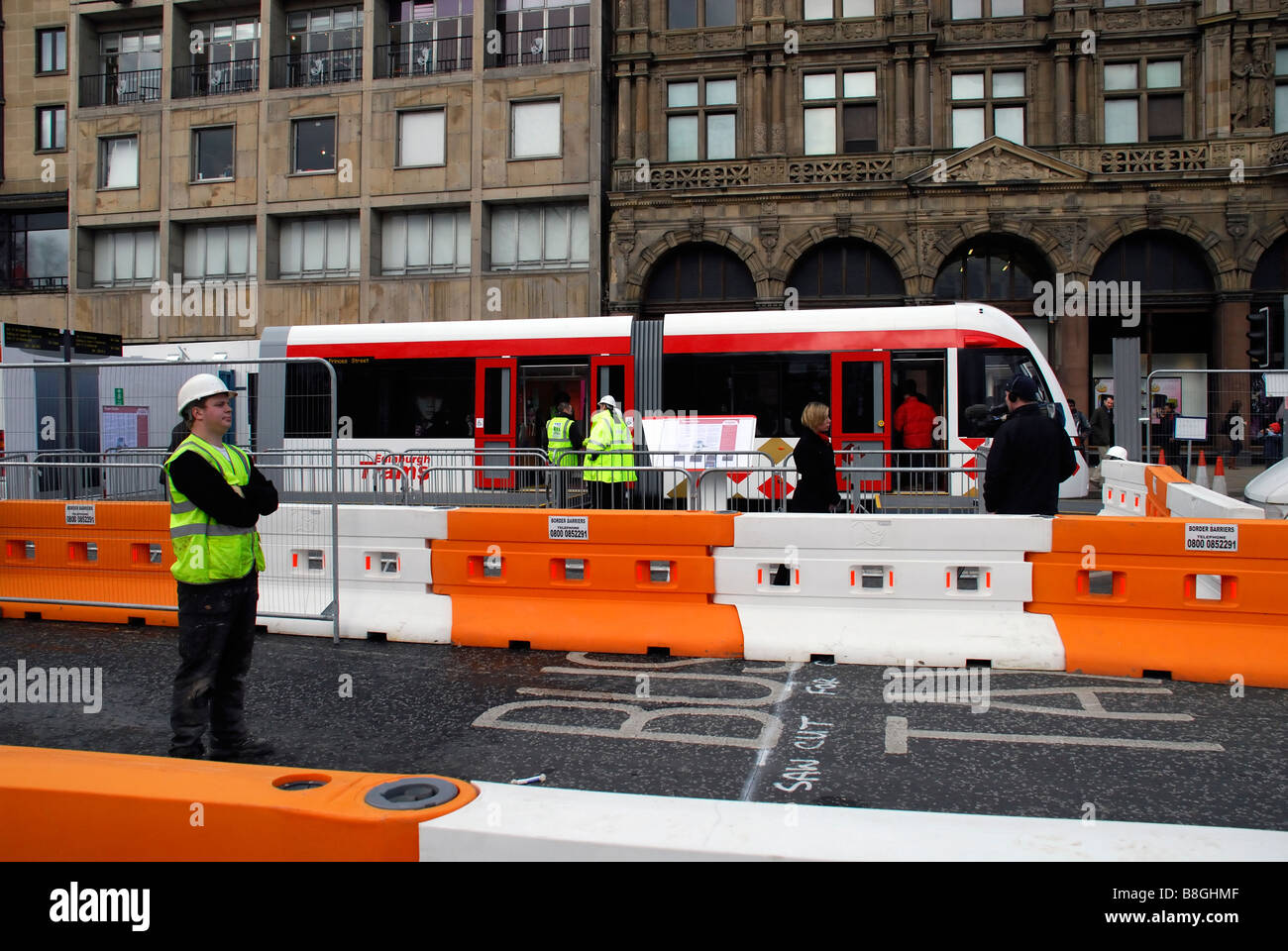 Lifesize model of Edinburgh tram in Princes Street Stock Photo - Alamy