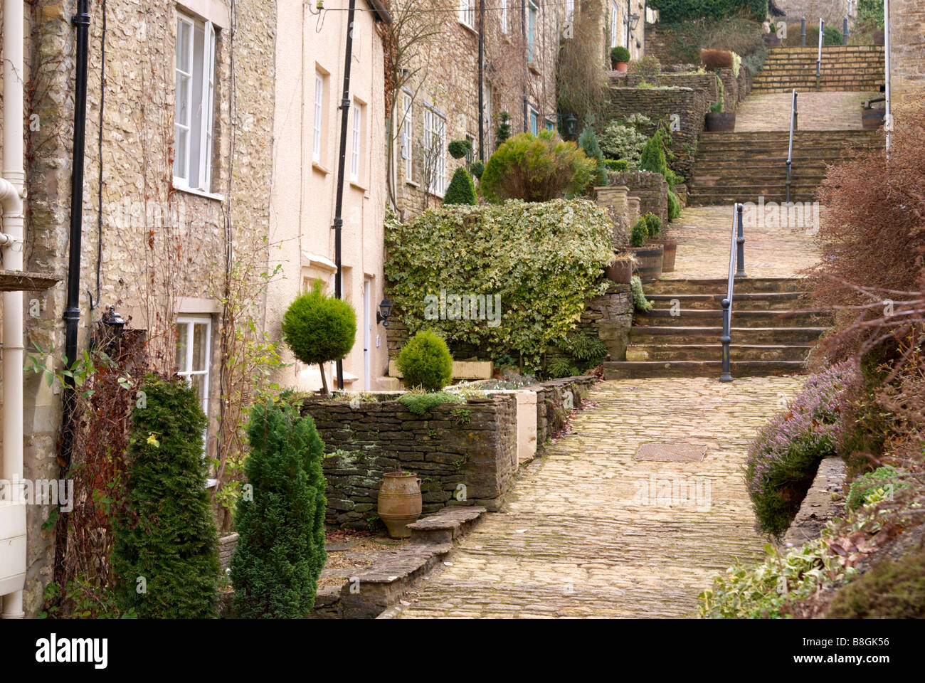 Chipping Steps in the market town of Tetbury, Gloucestershire, England ...
